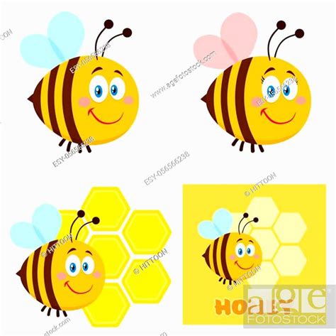 Cute Bee Cartoon Character Set 1 Flat Vector Collection Isolated On