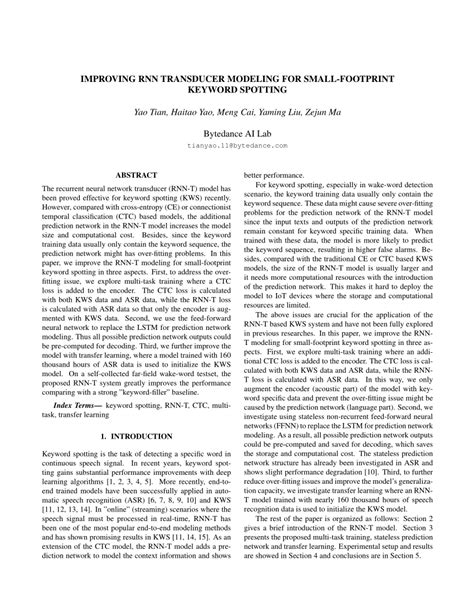 PDF Improving RNN Transducer Modeling For Small Footprint Keyword