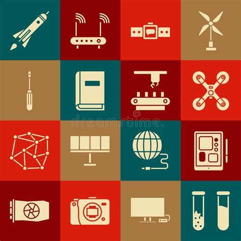 Set Test Tube And Flask Graphic Tablet Drone Flying Smartwatch User Manual Screwdriver