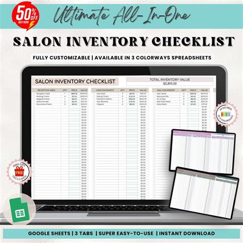 Salon Inventory Spreadsheet Etsy