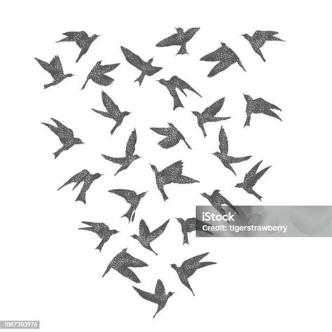 흰색 바탕에 새를 비행 하는 도시의 실루엣입니다 영감 몸 플래시 문신 잉크입니다 손으로 만든 질감된 점각 회색 새 비행 제비의