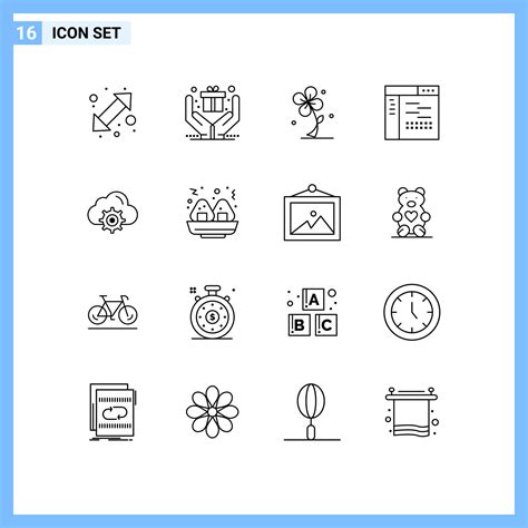 set of 16 vector outlines on grid for cloud page floral development
