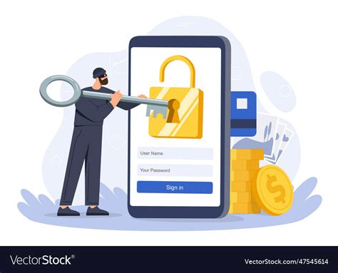 Cyber Crime Concept Man With Big Key Near Vector Image