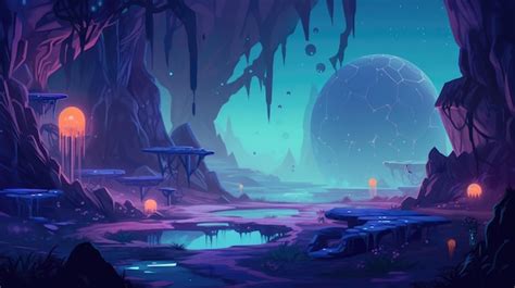 Premium Photo Spacethemed With Metal And Floating Asteroids Cartoon Illustration Generative Ai