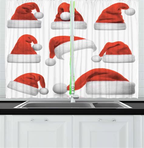 Christmas Curtains 2 Panels Set Set Of Classical Santa Claus Hats Xmas
