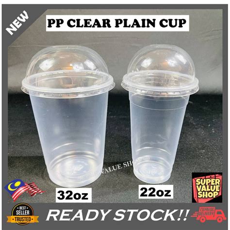 Readystock Disposable Plastic Cup 22oz 32oz Drinking Popcorn Cup Bigcup Pp Cup With Dome Lid