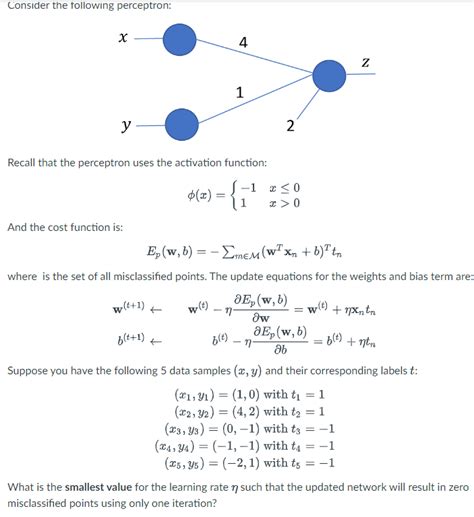 Solved Consider The Following Perceptron X Y And The Cost
