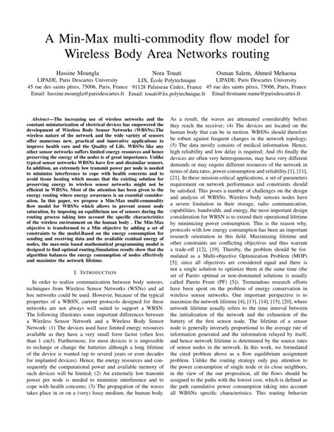 Pdf A Min Max Multi Commodity Flow Model For Wireless Body Area Networks Routing