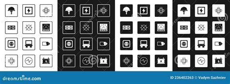 Set Processor With Microcircuits Cpu Electric Scheme Electrical Outlet Light Emitting Diode
