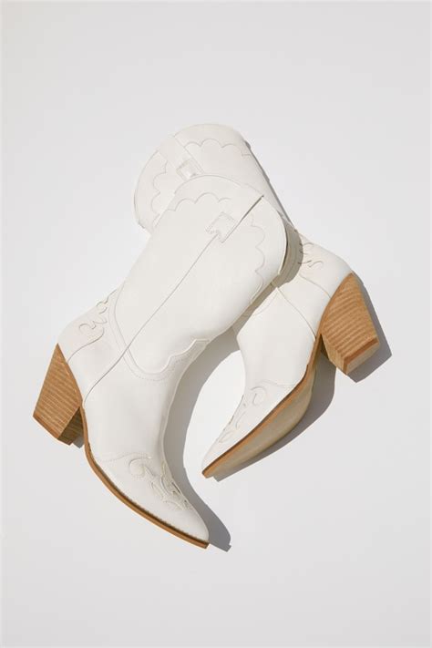 Cute White Boots Pointed Toe Boots Mid Calf Western Boots Lulus