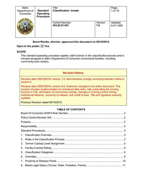 Pdf Idaho Title Page Standard Classification Inmate Formsidoc