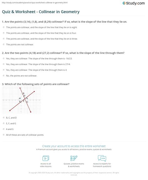 Quiz And Worksheet Collinear In Geometry