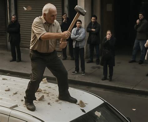 Mężczyzna Stanął Na Dachu Samochodu I Rozbił Go Młotem Kowalskim Kiedy Przyjechała Policja I