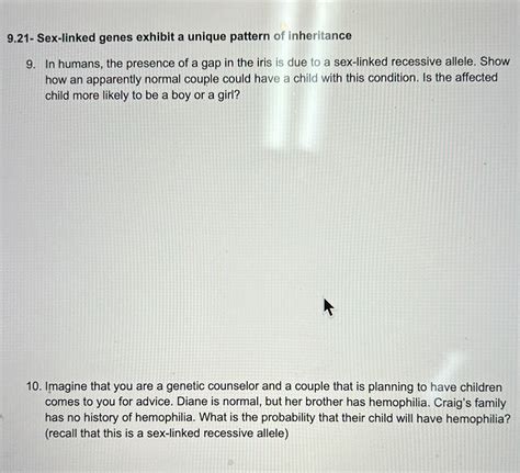 Solved 9 21 Sex Linked Genes Exhibit A Unique Pattern Of
