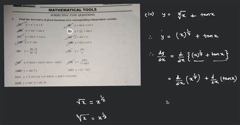 Find The Derivative Of Given Functions W R T Corresponding Independent V