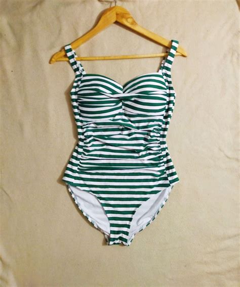 Nip Tuck Tummy Control Striped Green One Piece Swimsuit Womens Fashion Swimwear Bikinis