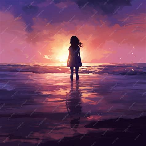 Premium Ai Image Anime Girl Standing On The Beach Looking At The