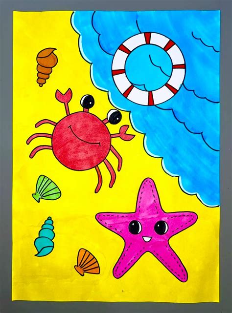 夏日海滩儿童画简笔画（共15张）儿童画图片大全