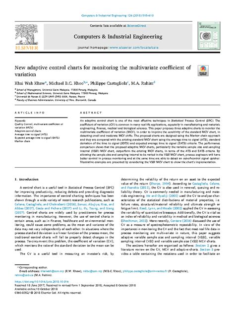 New Adaptive Control Charts For Monitoring The Multivariate Coefficient Of Contents Lists