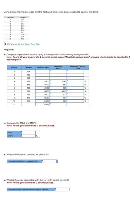 Solved Using Simple Moving Averages And The Following Time