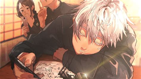 Обои на рабочий стол Аниме Очки Школьная Форма Седые Волосы Сатору Годжо Магическая Битва