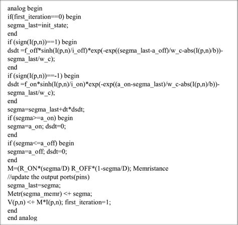 Verilog A Description Of The Tio Memristor Model The Equivalent Of