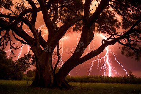 Tree Struck By Lightning In Violent Thunder Storm Stock Illustration