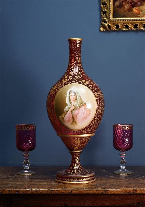 19th Century Antique Bohemian Moser Cranberry Glass Vase W Etsy