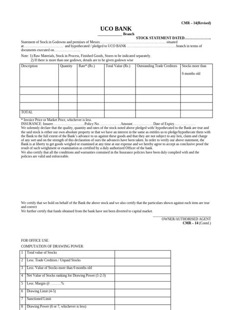 Stock Statement Format Pdf Banks Stocks