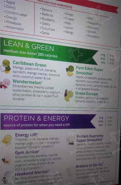 Menu At Boost Juice Wellington