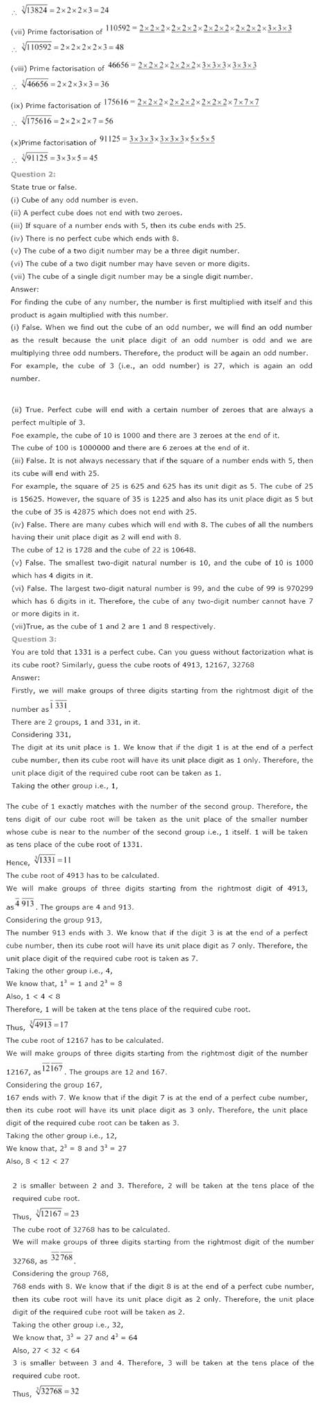 Ncert Solutions For Class 8 Maths Cubes And Cube Roots