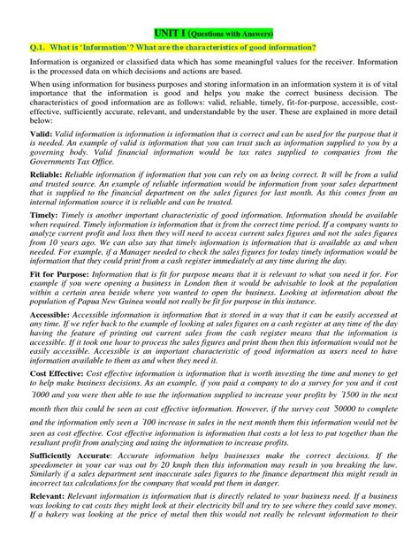 Bba 603 Management Information System Notes Unit I And Unit Ii Pdf