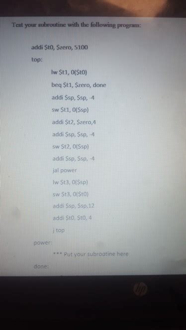 Write A Mipszy Subroutine Power That Accepts 2
