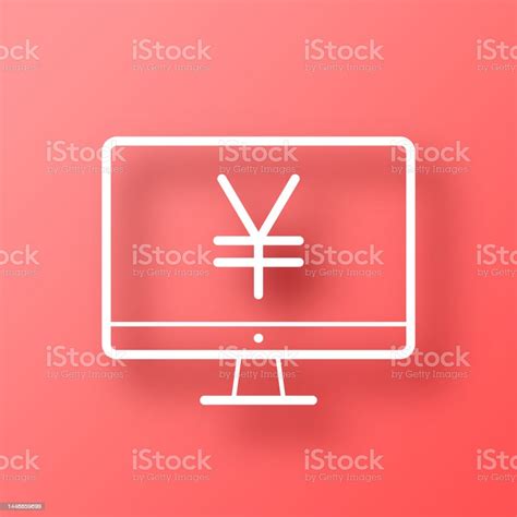 엔 기호가 있는 데스크톱 컴퓨터 그림자가 있는 빨간색 배경의 아이콘 0명에 대한 스톡 벡터 아트 및 기타 이미지 0명 3차원 형태 개념 Istock