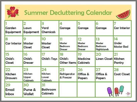 Summer Declutter Calendar Organized 31