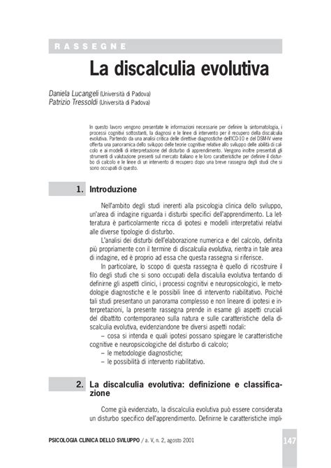 Articolo Sulla Discalculia Evolutiva Docsity