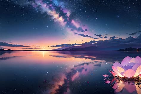 전경에 꽃이 있는 호수의 아름다운 전망 Seaart Ai