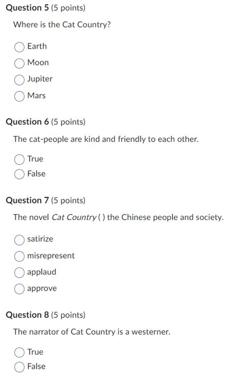 Question 5 5 Points Where Is The Cat Country Earth