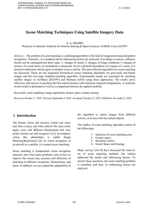 Pdf Scene Matching Techniques Using Satellite Imagery Data