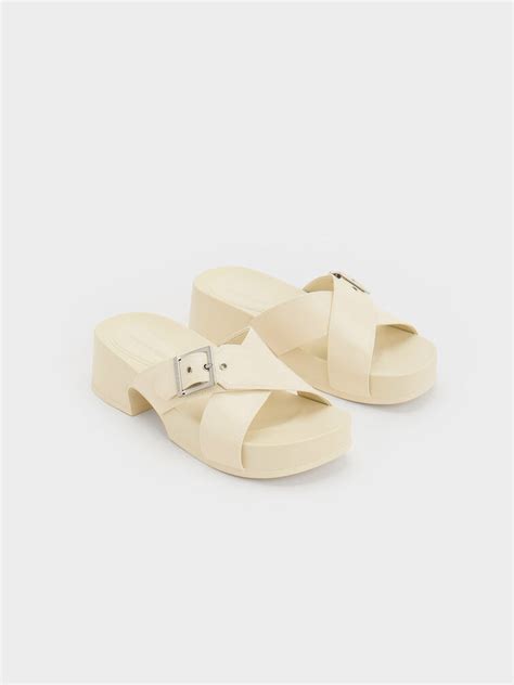 Chalk Buckled Crossover Platform Sandals Charles And Keith Us