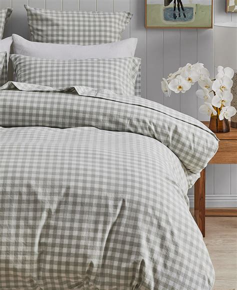 Temple And Webster Sage Gingham Washed Cotton Quilt Cover Set