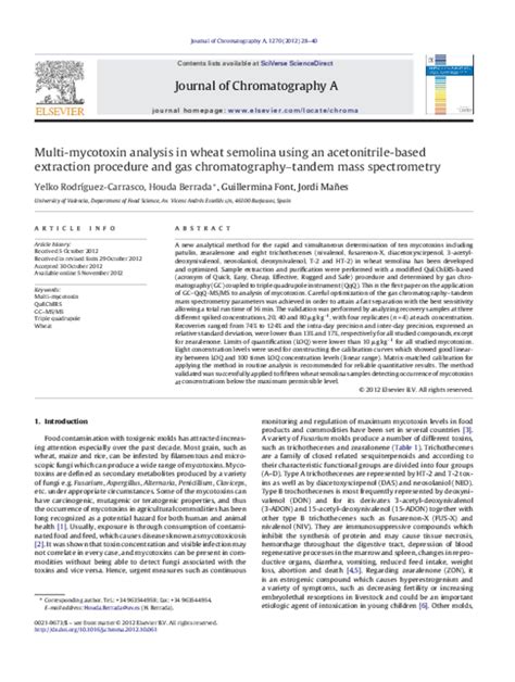 pdf multi mycotoxin analysis in wheat semolina using an acetonitrile