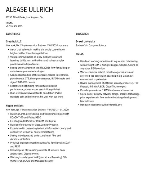 Implementation Engineer Resume Samples Velvet Jobs