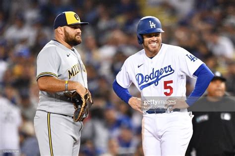Los Angeles Dodgers First Baseman Freddie Freeman Jokes With Los