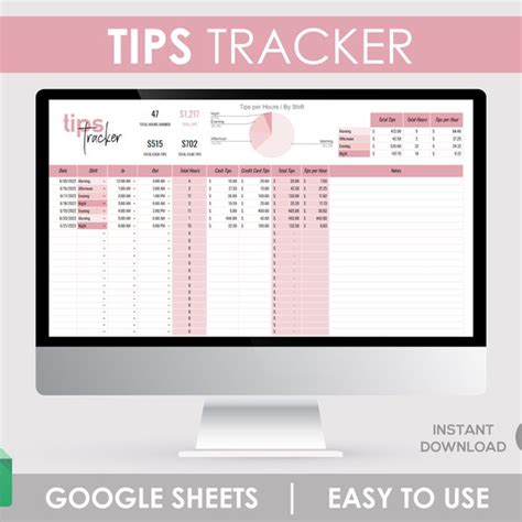 Tip Tracker Template Etsy