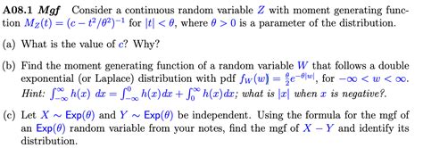 Solved A08 1 Mgf Consider A Continuous Random Variable Z Chegg