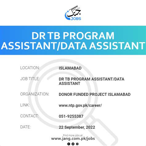 Dr Tb Program Assistantdata Assistant Job Donor Funded Project