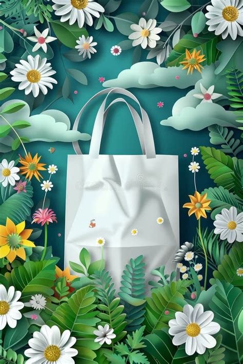 Eco Friendly Reusable Tote Bag Surrounded By Vibrant Spring Flowers