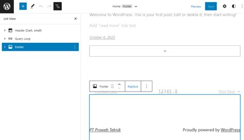 Penggantian Footer Gutenberg Untuk WordPress PT Proweb Indonesia
