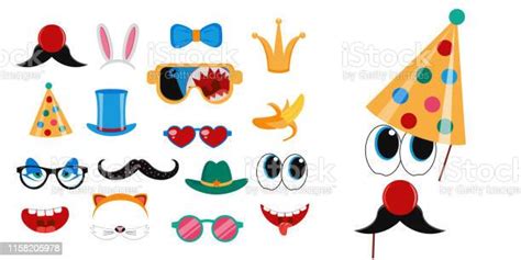 생일 또는 재미있는 파티 벡터 일러스트를위한 사진 부스 소품 컬렉션 개념에 대한 스톡 벡터 아트 및 기타 이미지 개념 개인 장식품 개체 그룹 Istock